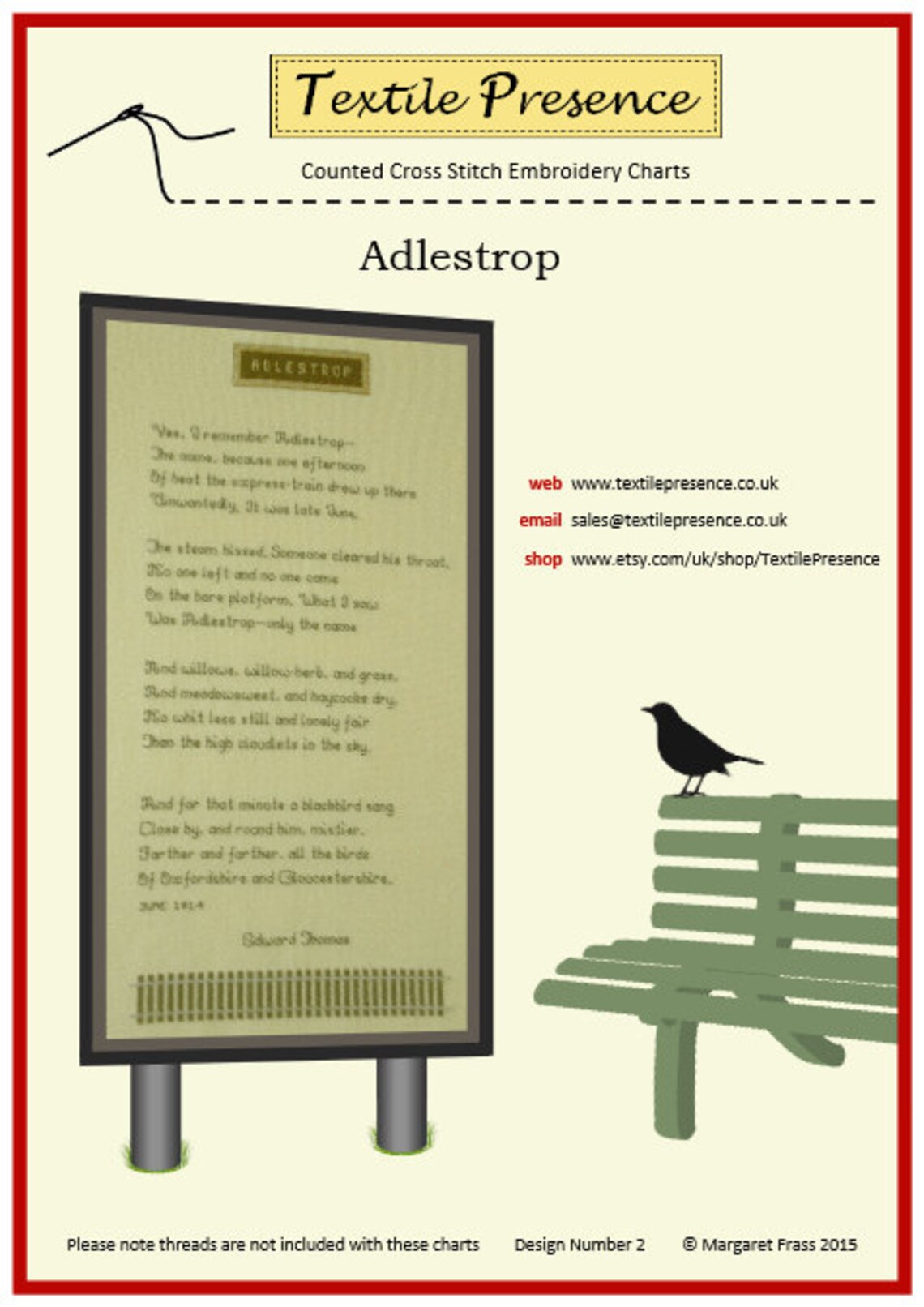 Adlestrop. Edward Thomas's Famous Poem in Counted Cross Stitch, With an ...