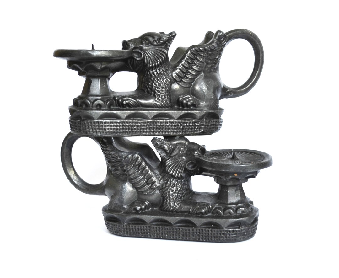 Vintage Candlestick Griffin - Set of 2, Dragon Candle Holder, Gargoyle ...