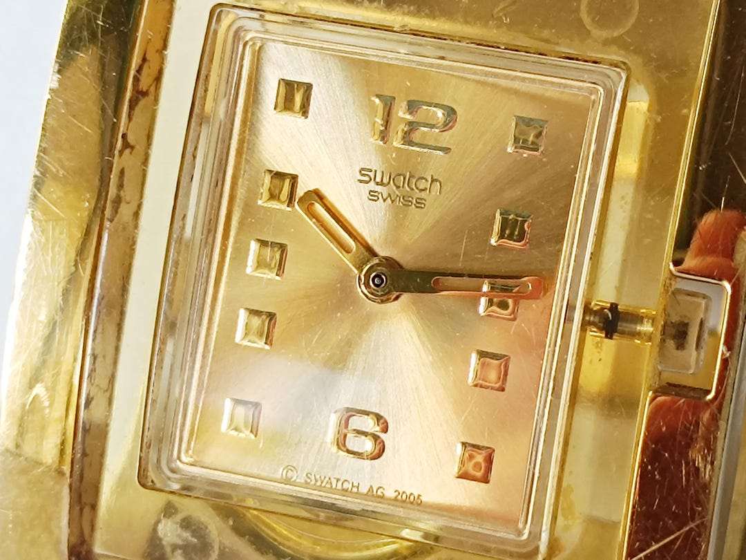Vintage Working Swatch Watch for Her, Swiss Made Ladies Square Golden ...