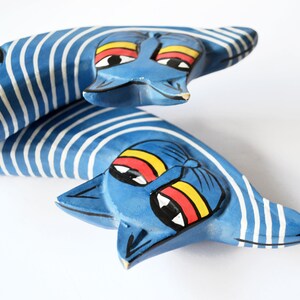 Blue Cat Figurines - Set of 2, Wooden Cats, Gift for Cat Lover, Decor ...