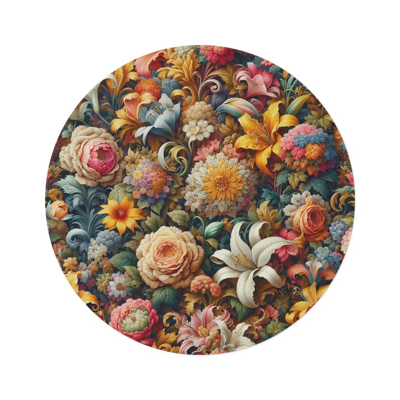 Round Rug Beautiful Floral Design - Etsy