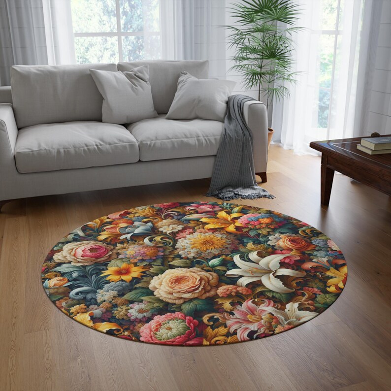 Round Rug Beautiful Floral Design - Etsy