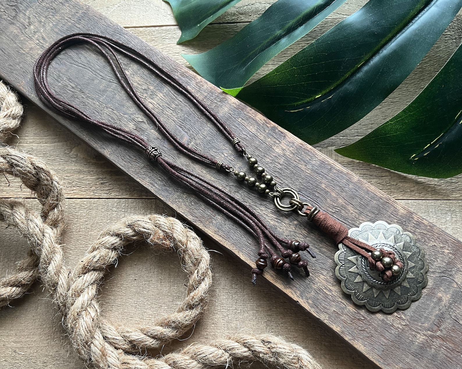 Boho Concho Style Pendant Necklace Concho Pendant With Waxed - Etsy