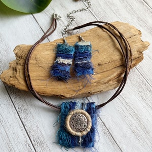 Boho Chic Ocean Blue Fabric Necklace Set, Mermaid Inspired Jewelry - Etsy