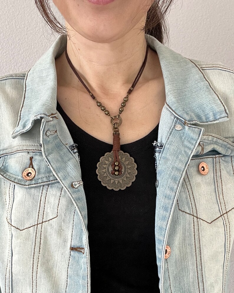 Boho Concho Style Pendant Necklace Concho Pendant With Waxed - Etsy