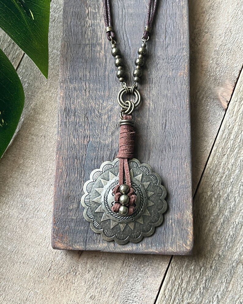 Boho Concho Style Pendant Necklace Concho Pendant With Waxed - Etsy