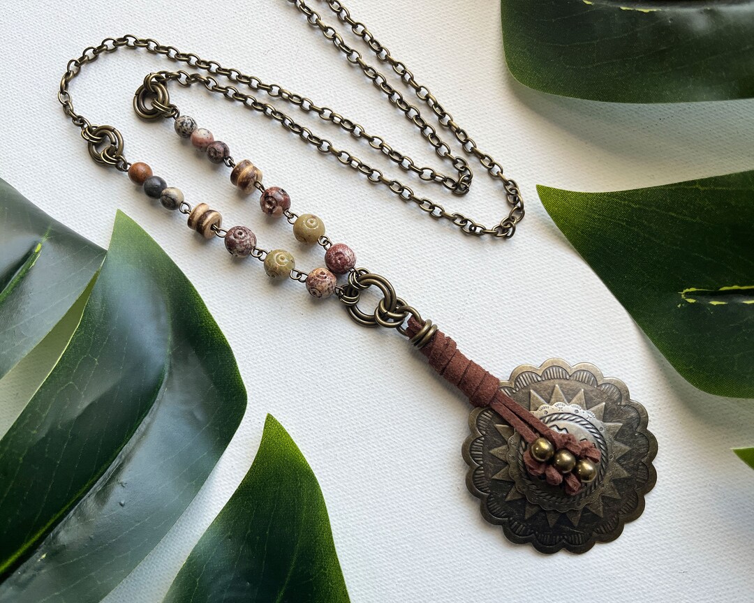 Boho Chic Concho Pendant Long Necklace - Etsy