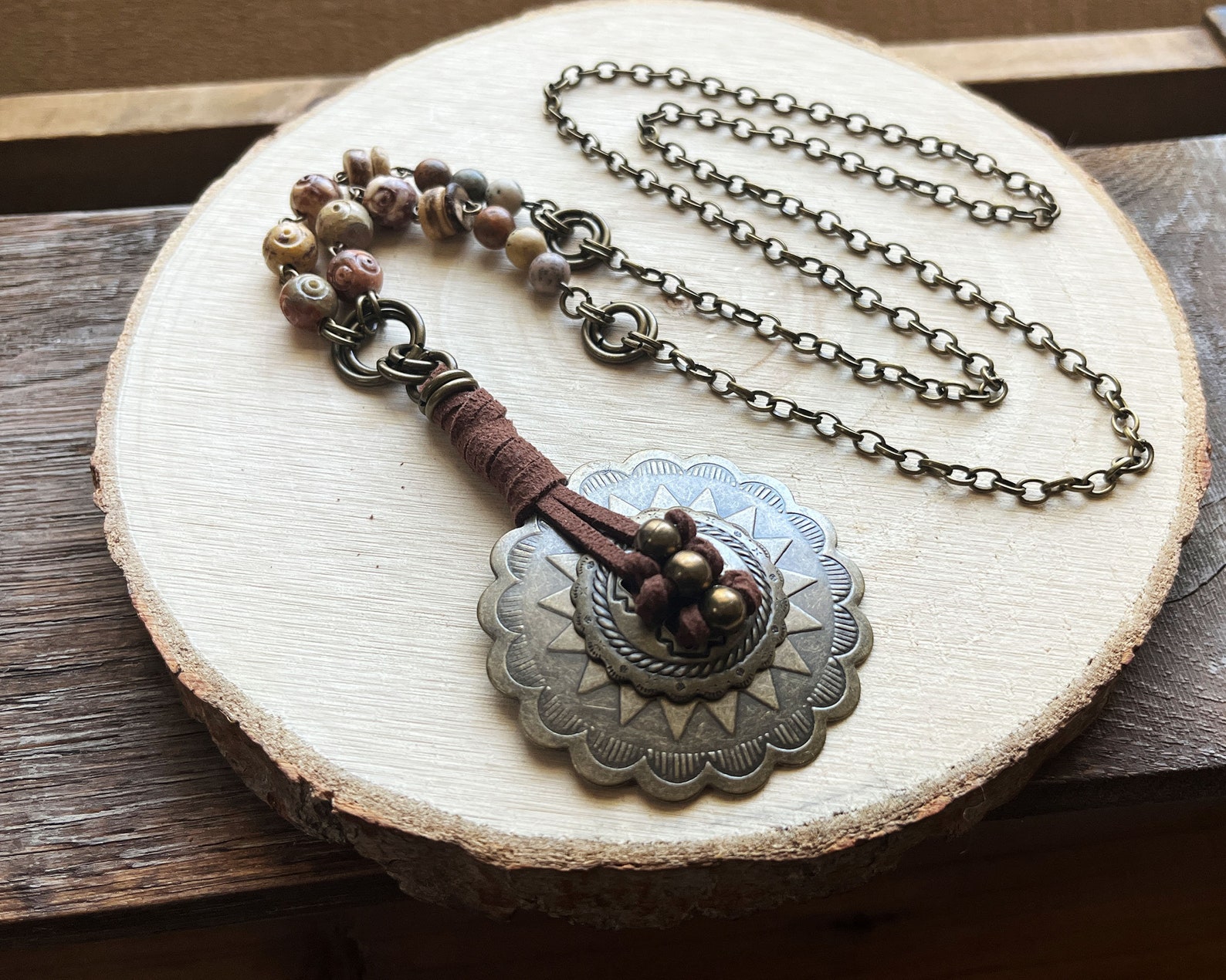 Boho Chic Concho Pendant Long Necklace - Etsy