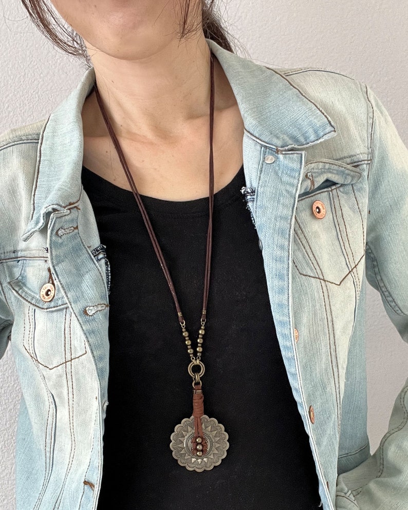 Boho Concho Style Pendant Necklace Concho Pendant With Waxed - Etsy