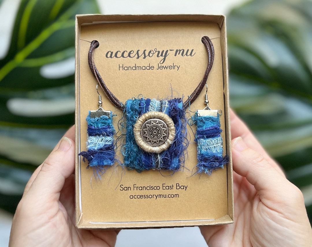 Boho Chic Ocean Blue Fabric Necklace Set, Mermaid Inspired Jewelry - Etsy