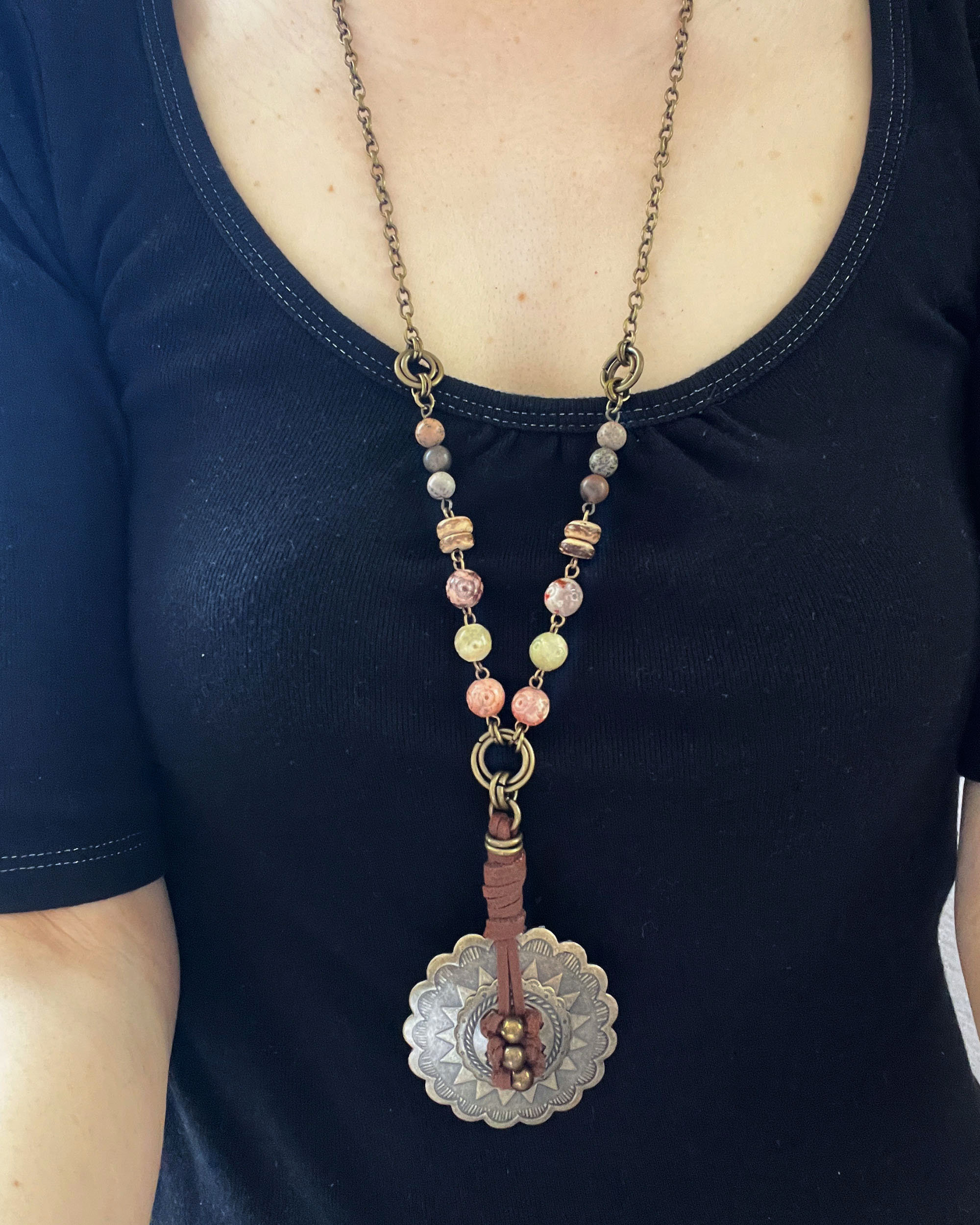 Boho Chic Concho Pendant Long Necklace - Etsy
