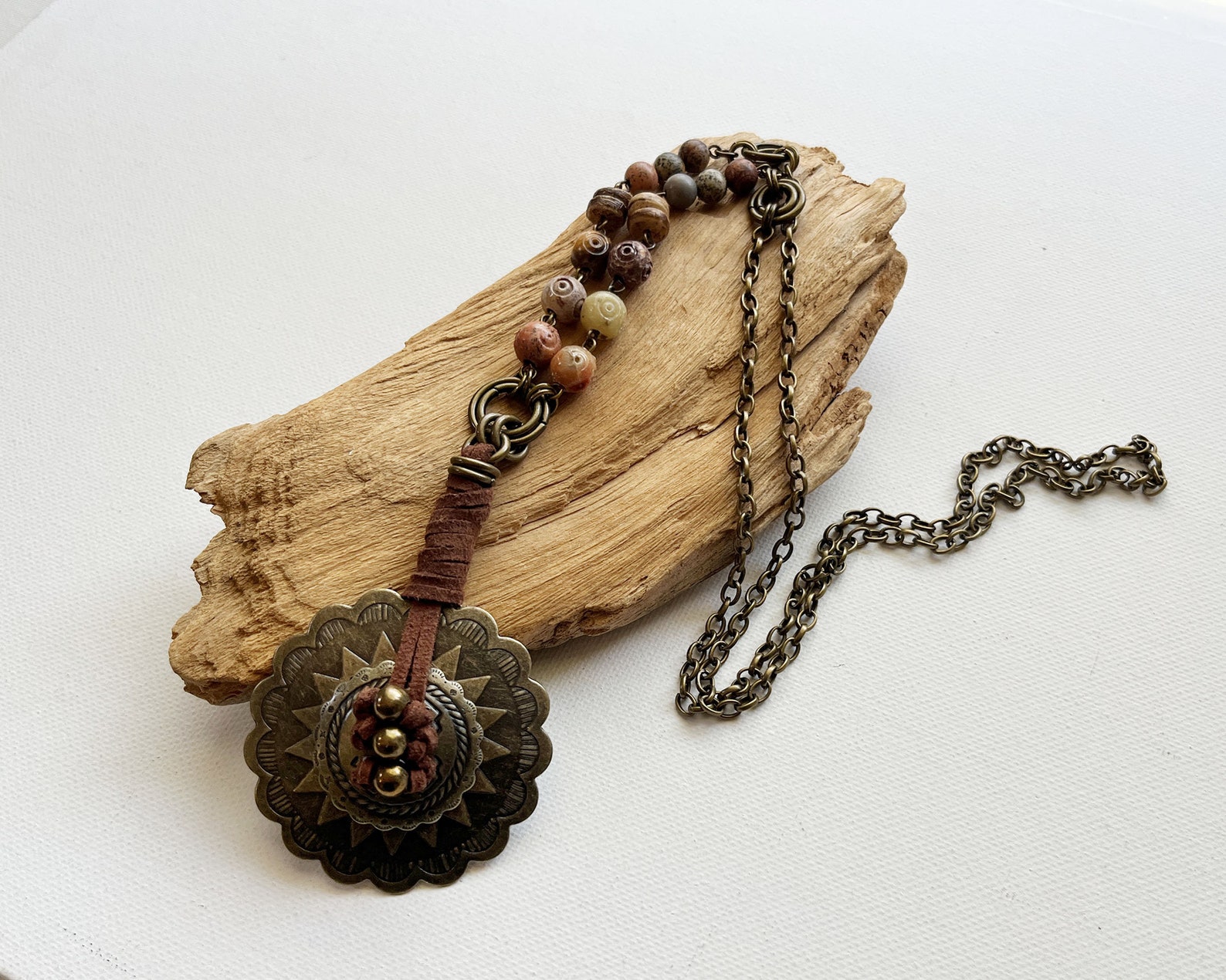 Boho Chic Concho Pendant Long Necklace - Etsy