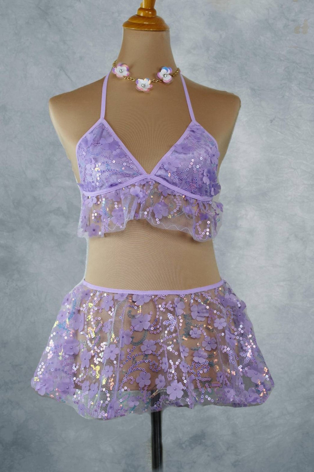 Lavender Daisy Luxe Rave Festival 3-D Daises SKIRT Glow Sequin - Etsy
