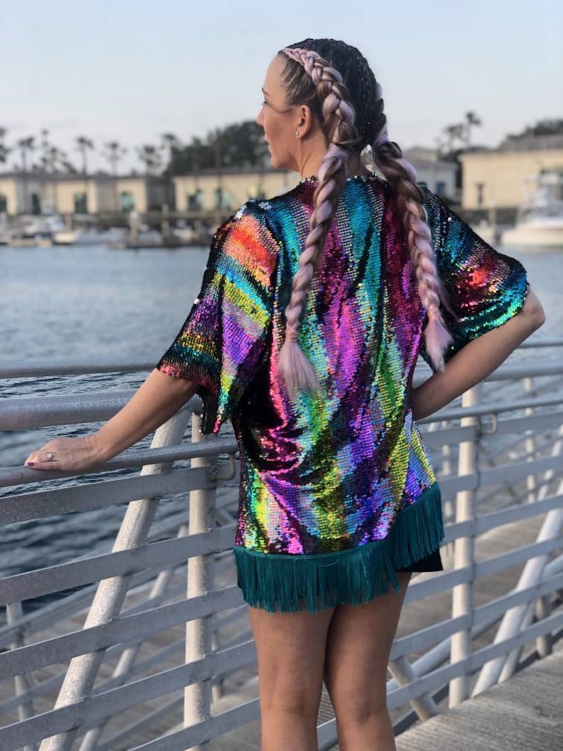 Flip Sequin Kimono Top Jacket 4 Colors Available Ranbow | Etsy