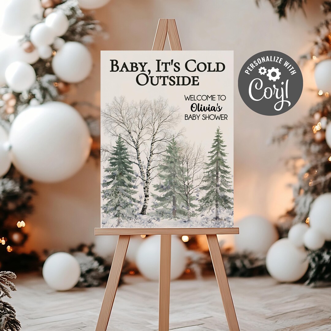 Editable Winter Baby Shower Welcome Sign Baby Its Cold Outside ...