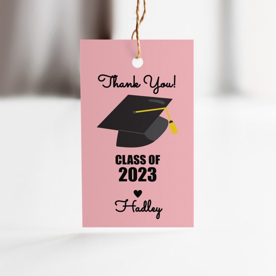 Editable Pink Graduation Party Printable Rectangle Thank You Favor Gift ...