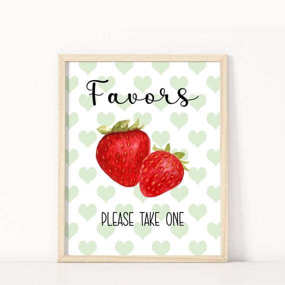 Strawberry Baby Shower Printable Favors Please Take One Sign, Berry ...