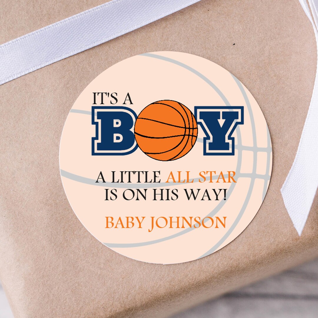 Basketball Theme Baby Shower PRINTED 2 Square or Round Favor LABELS Boy ...