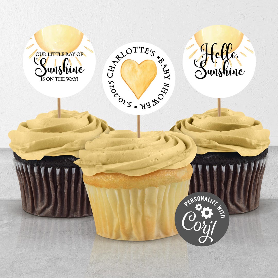 Editable Sunshine Baby Shower Cupcake Toppers & Centerpiece Template ...