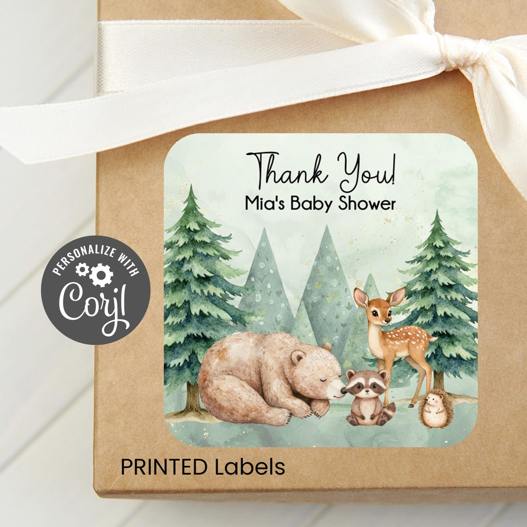 Editable Printed Woodland Baby Shower Labels Rustic Forest Animals 2 ...