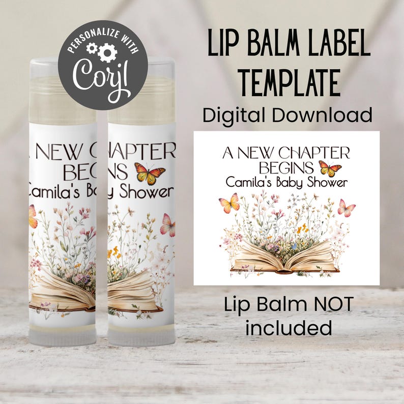 Book Baby Shower Lip Balm Label Template: A New Chapter (digital ...