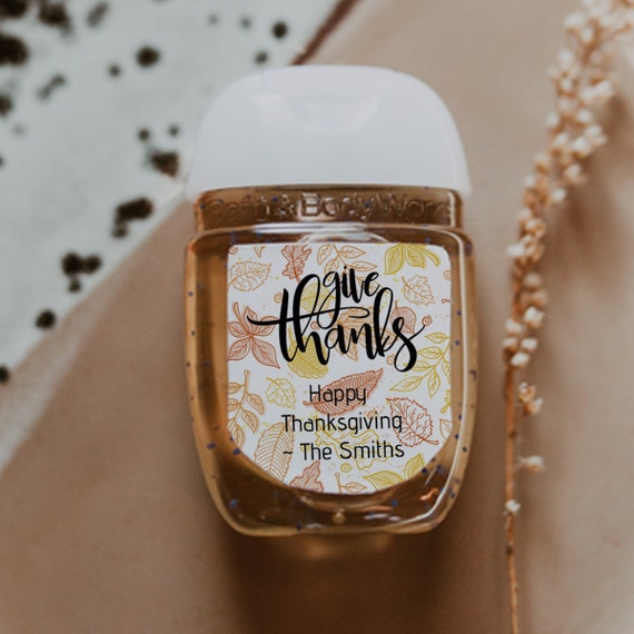 Give Thanks Thanksgiving Hand Sanitizer Labels Stickers, Friendsgiving ...