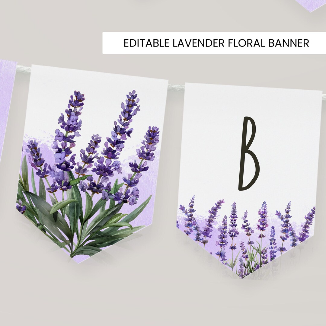 Lavender Bridal Shower Banner Template | Purple Floral Bunting ...