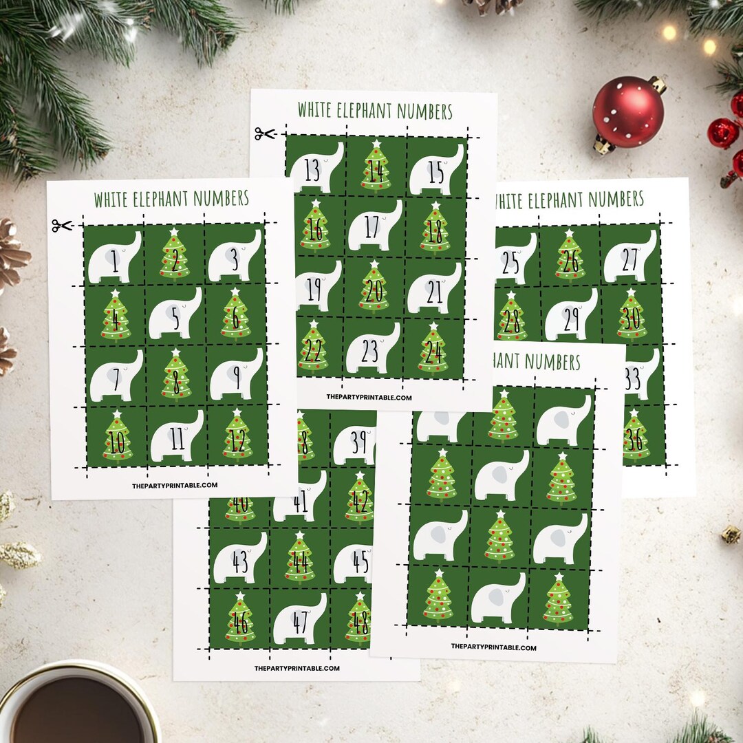 Printable White Elephant Number Cards Digital Download for Family ...
