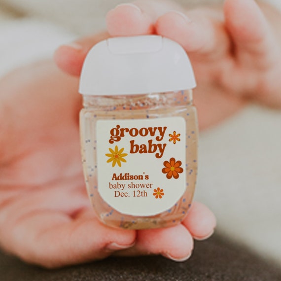 PRINTED Groovy Baby Shower Hand Sanitizer Labels, Retro Baby Shower ...