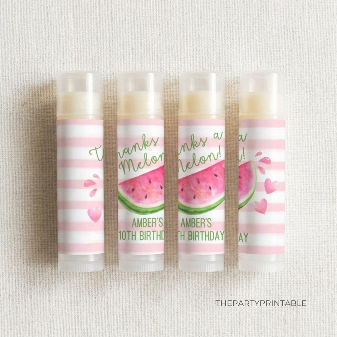 Personalized Watermelon Tween Birthday Lip Balm Favors, Pink Summer ...