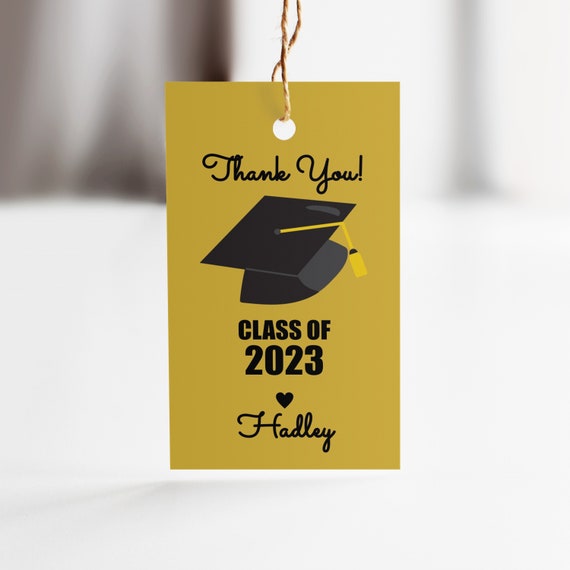 Editable Gold Graduation Party Printable Rectangle Thank You Favor Gift ...