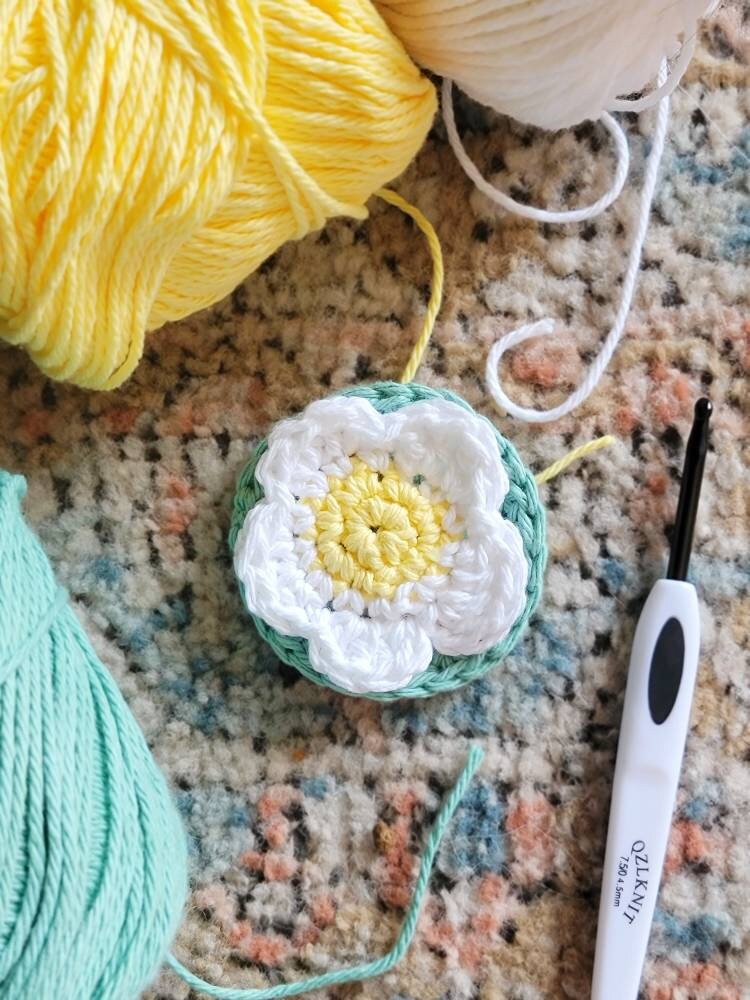 Crochet Car Coaster, Crochet Pattern, Crochet Cup Holder Coaster, Daisy ...