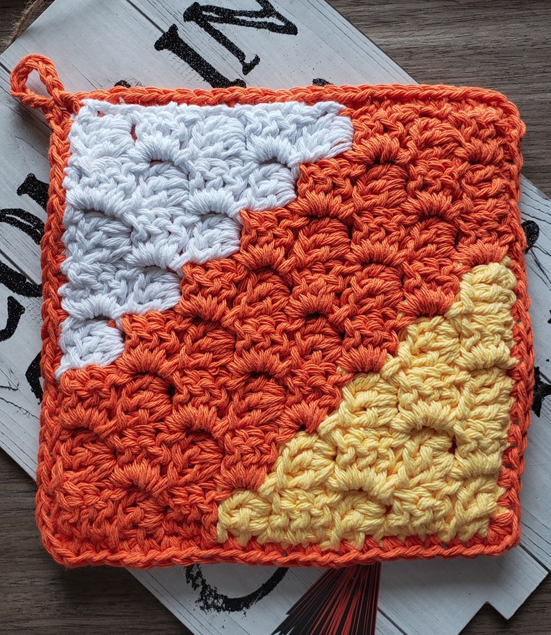 C2C Candy Corn Potholder Crochet Pattern Halloween Spooky Practical ...