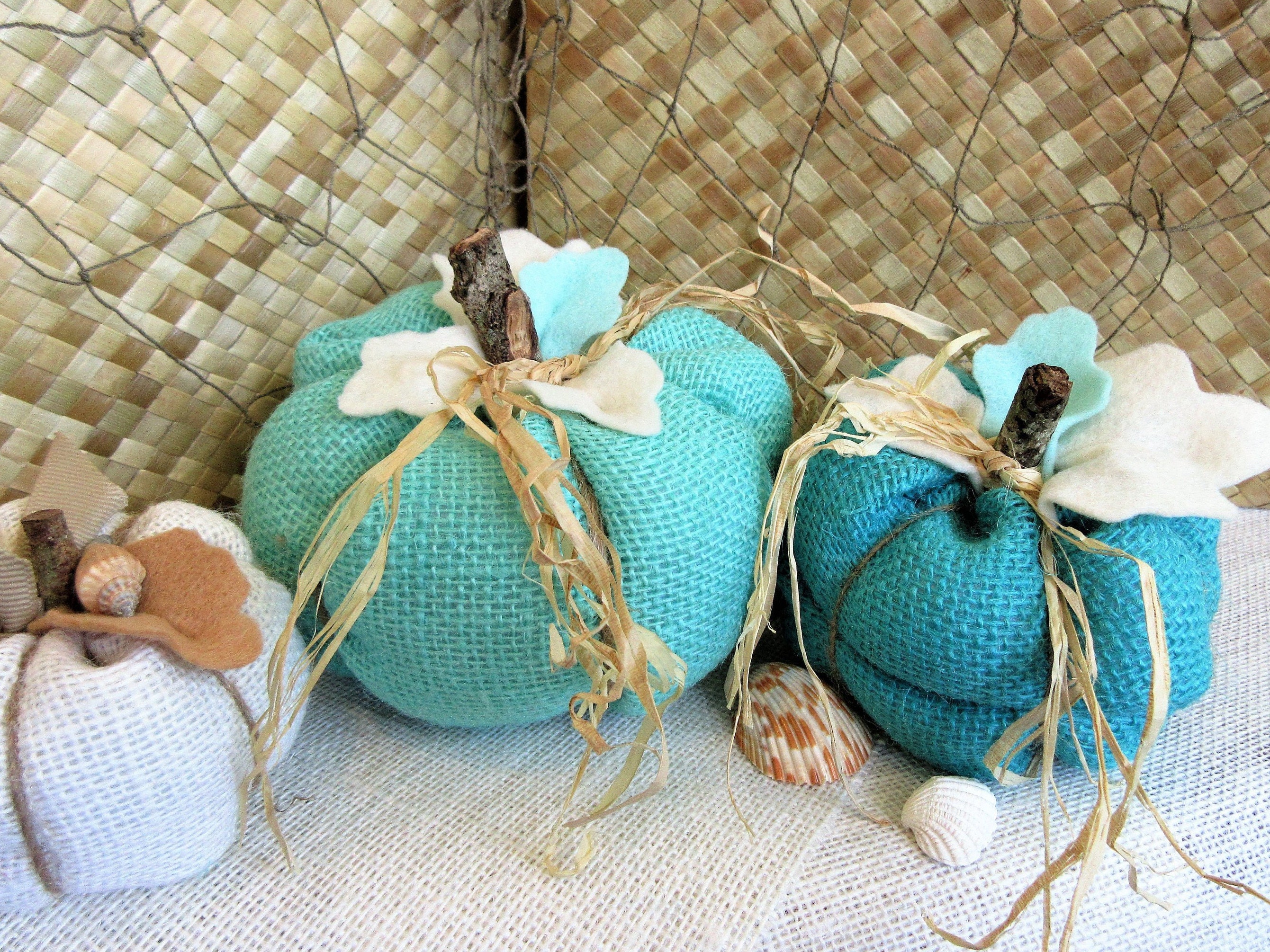Turquoise Coastal Pumpkins Fall beach decor pastel Halloween | Etsy