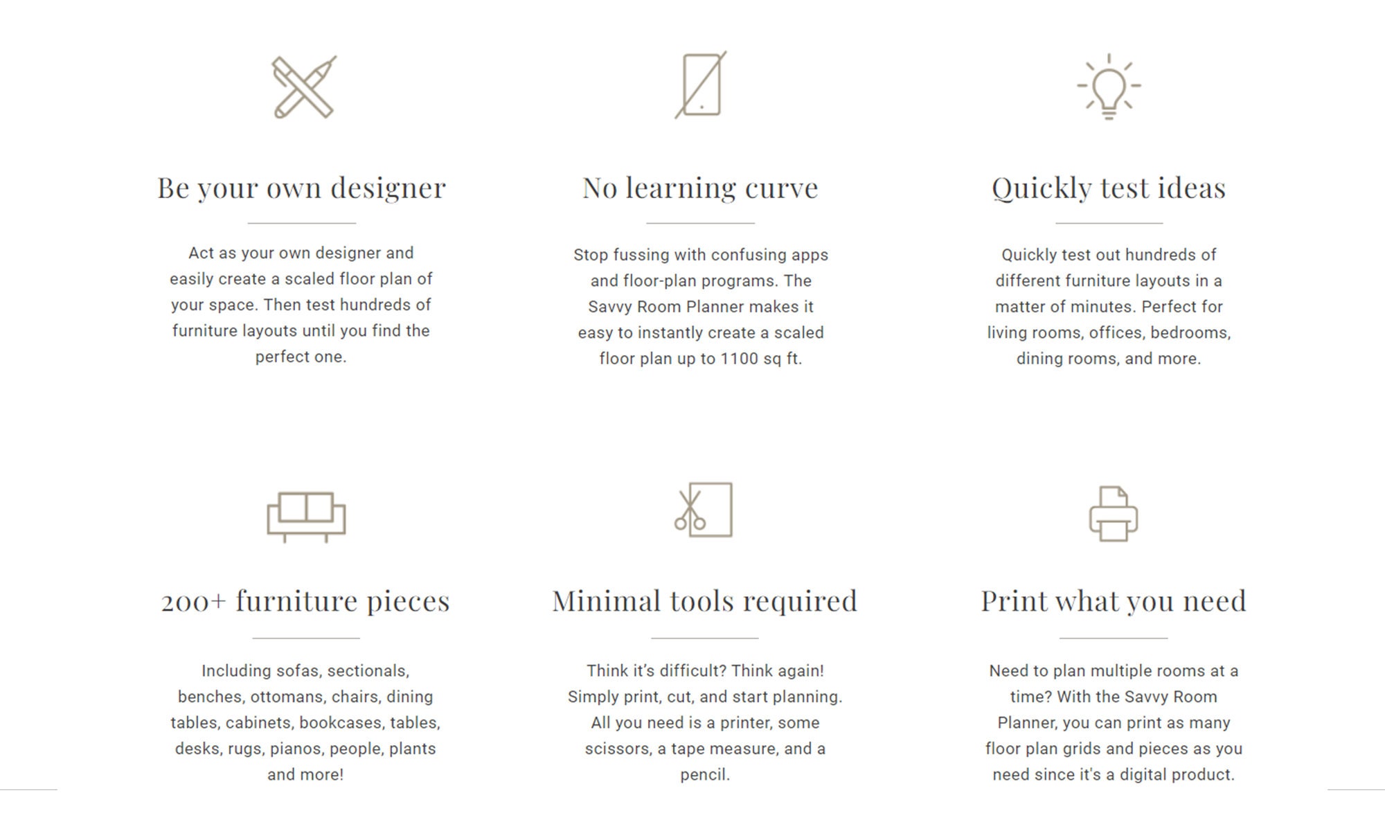 Savvy Room Planner for LIVING ROOMS | Scaled 2D Printable Space ...