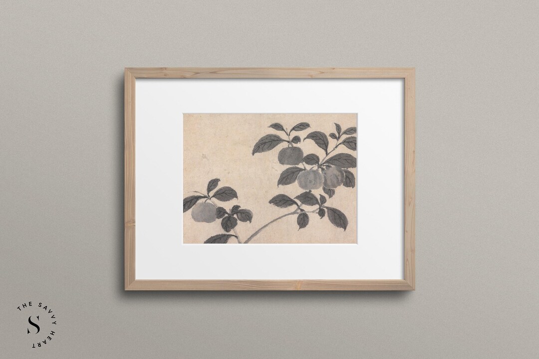 Vintage Botanical Drawing, Inked Branches Print, Minimalist Beige Art ...