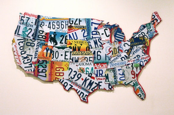 Unique License Plate USA Map | Etsy