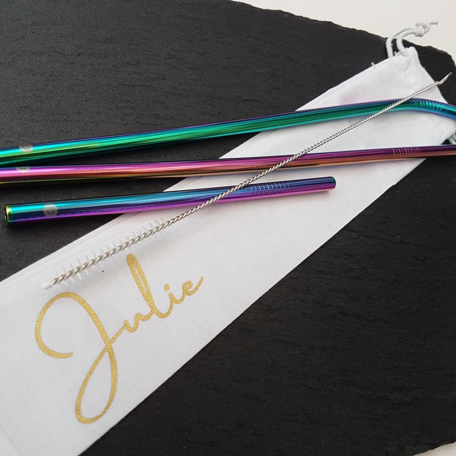 Reusable Straws, Personalised Stainless Steel Straw Bag, Vegan Friendly ...