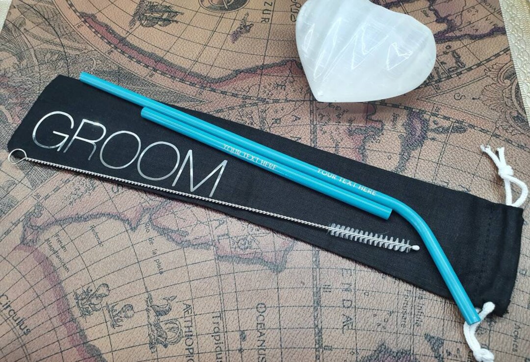 Set of 2 Straws With Personalised Bag Engraved Metal Straws - Etsy