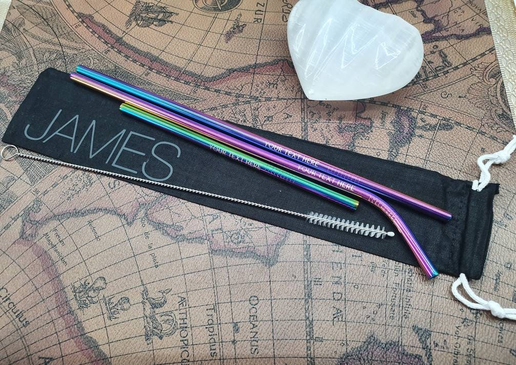 Rainbow Reusable straws metal straws personalised bag eco | Etsy