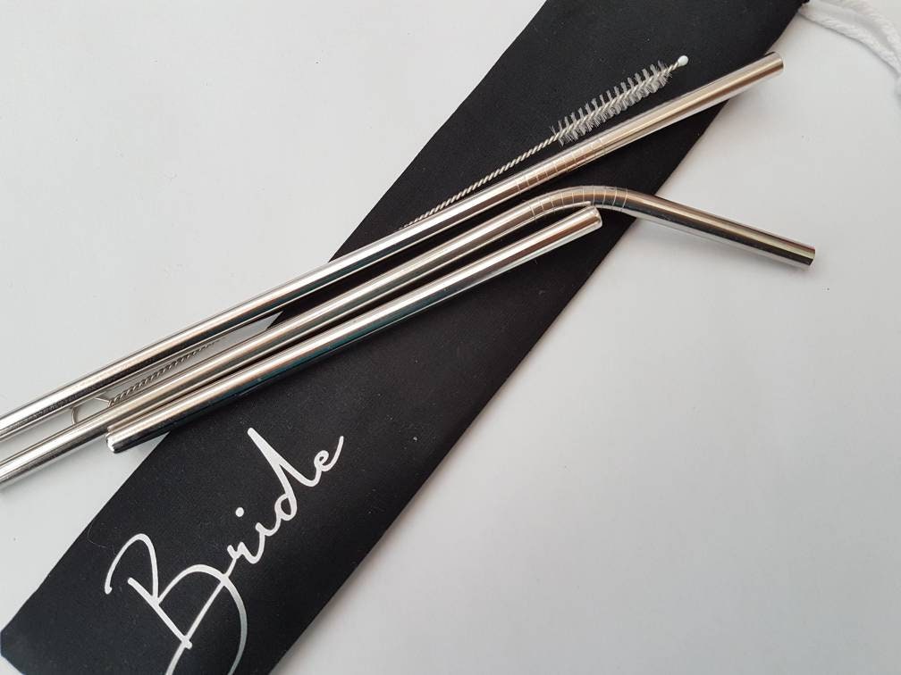 Reusable Straws, Personalised Stainless Steel Straw Bag, Vegan Friendly ...