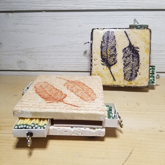 Stone Tile Striker Candle Coaster Handmade Matchbox | Etsy