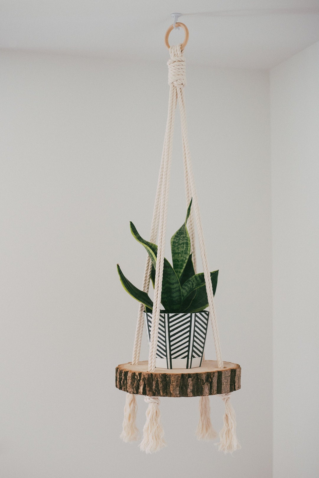 Handmade Macrame & Wood Round Hanging Shelf - Etsy