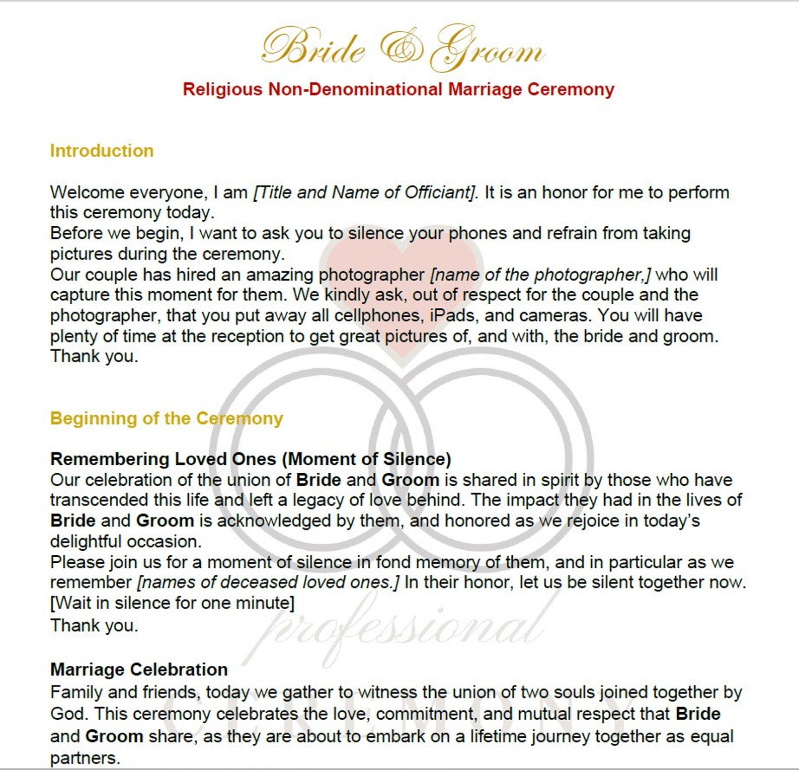 Wedding Vows - Marriage Ceremony Script - Non Denominational Christian ...