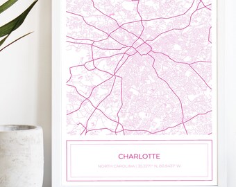 New York City Map, Map New York City, Pink Map, New York City Poster ...