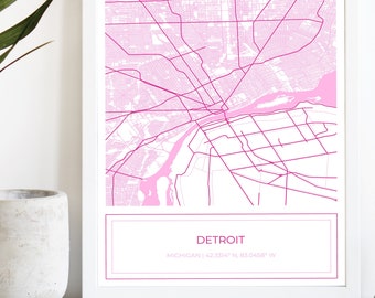 Miami Map, Map of Miami, Pink Miami Map, Miami Poster, Map of Miami ...