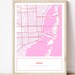 Miami Map, Map of Miami, Pink Miami Map, Miami Poster, Map of Miami ...