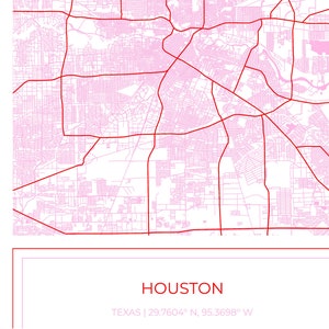Houston Map, Map of Houston, Pink Houston Map, Houston Poster, Map of ...