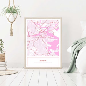 Boston Map, Map of Boston, Pink Boston Map, Boston Poster, Map of ...