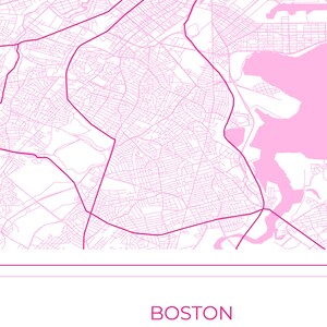 Boston Map, Map of Boston, Pink Boston Map, Boston Poster, Map of ...